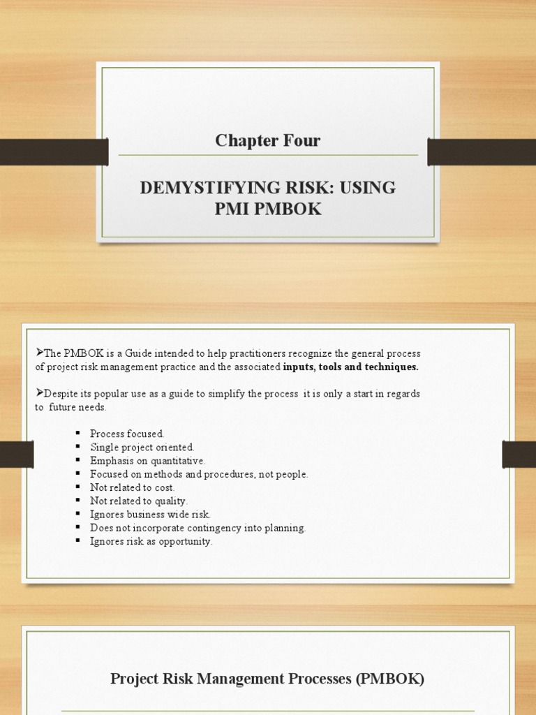 Chapter Four Demystifying Risk: Using Pmi Pmbok | PDF | Risk | Risk Management