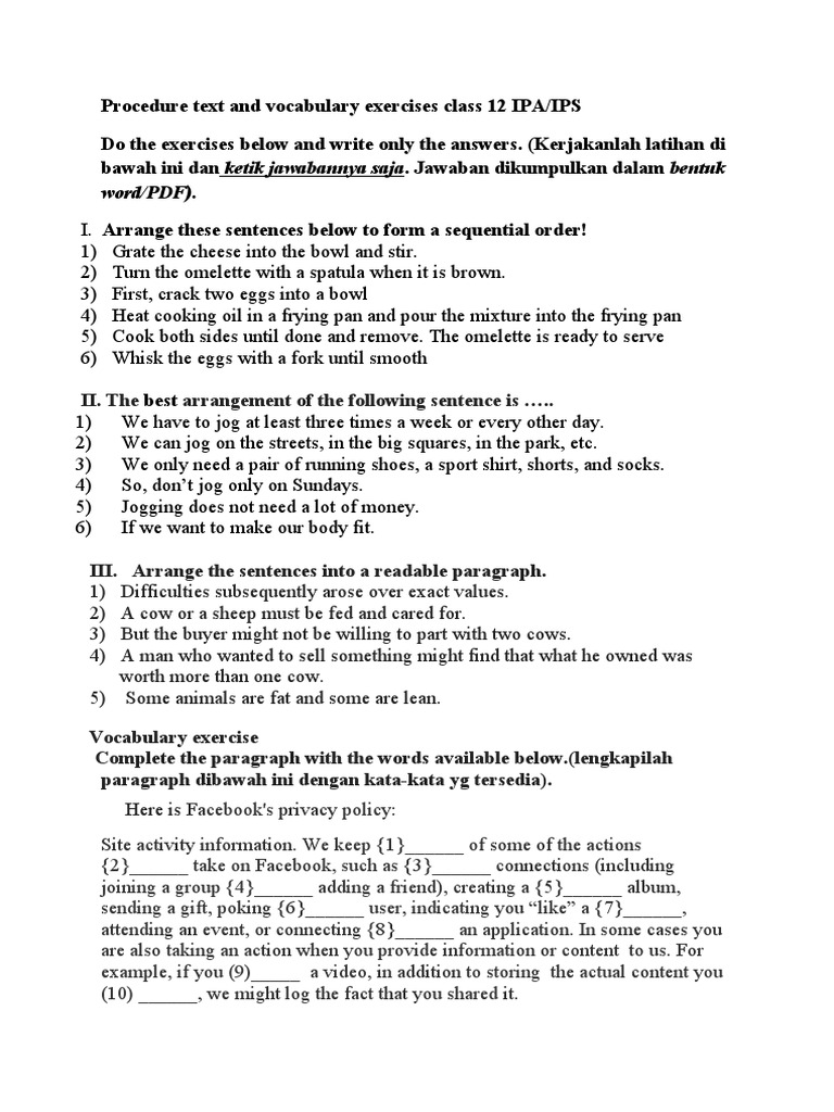 Procedure Text Exercises Kls 12 IPA | PDF