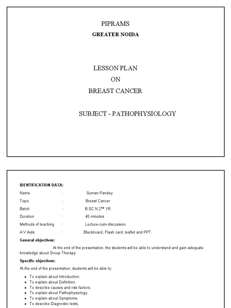 Breast Cancer Lesson Plan for Nursing | PDF | Breast Cancer | Cancer
