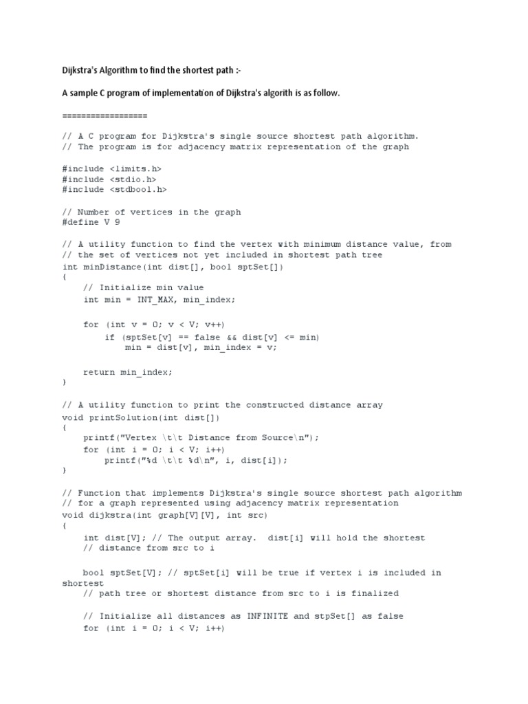 C Program of Implementation of Dijkstra's Algorith With Output | PDF | Vertex (Graph Theory ...