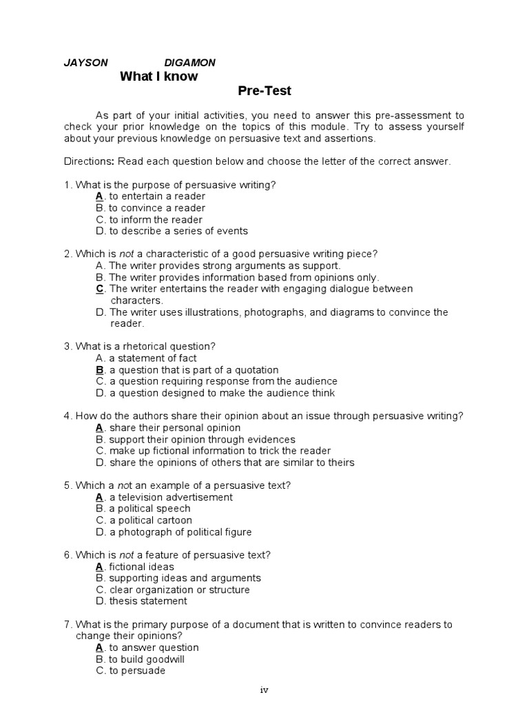 Assessing Prior Knowledge and Introducing Persuasive Writing | PDF ...