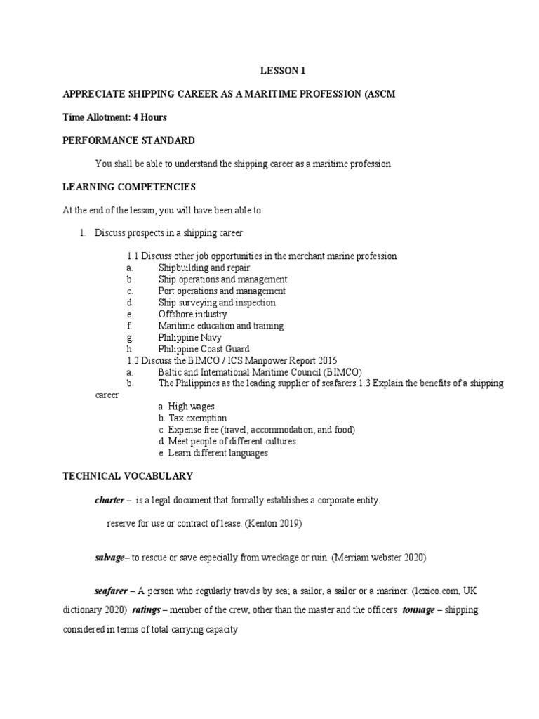 Maritime Career Module 1 4 Reviewer | PDF | Shipping | Water Transport