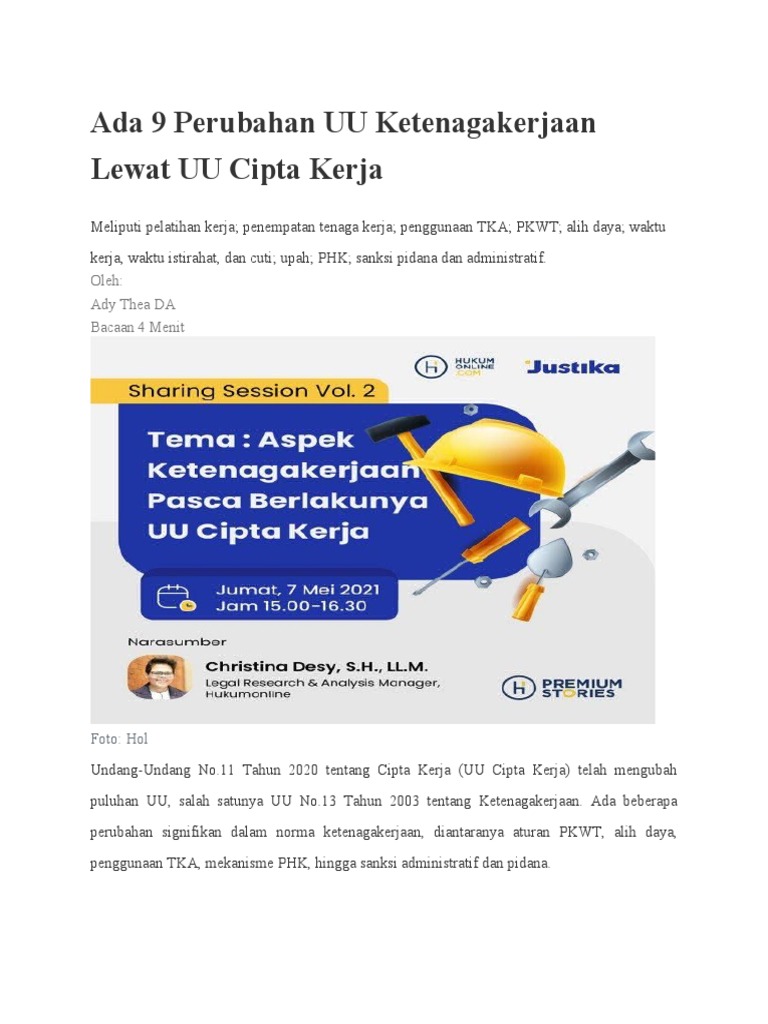 9 Perubahan UU Ketenagakerjaan 2020 | PDF | Pengelolaan Keuangan & Uang