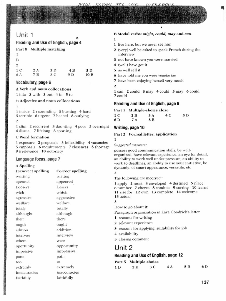 Ready For Advanced Workbook Answer Key | PDF