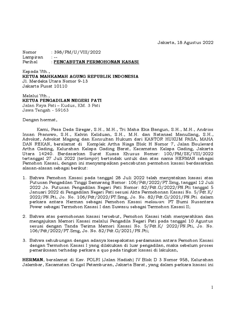 Pencabutan Permohonan Kasasi | PDF | Hukum