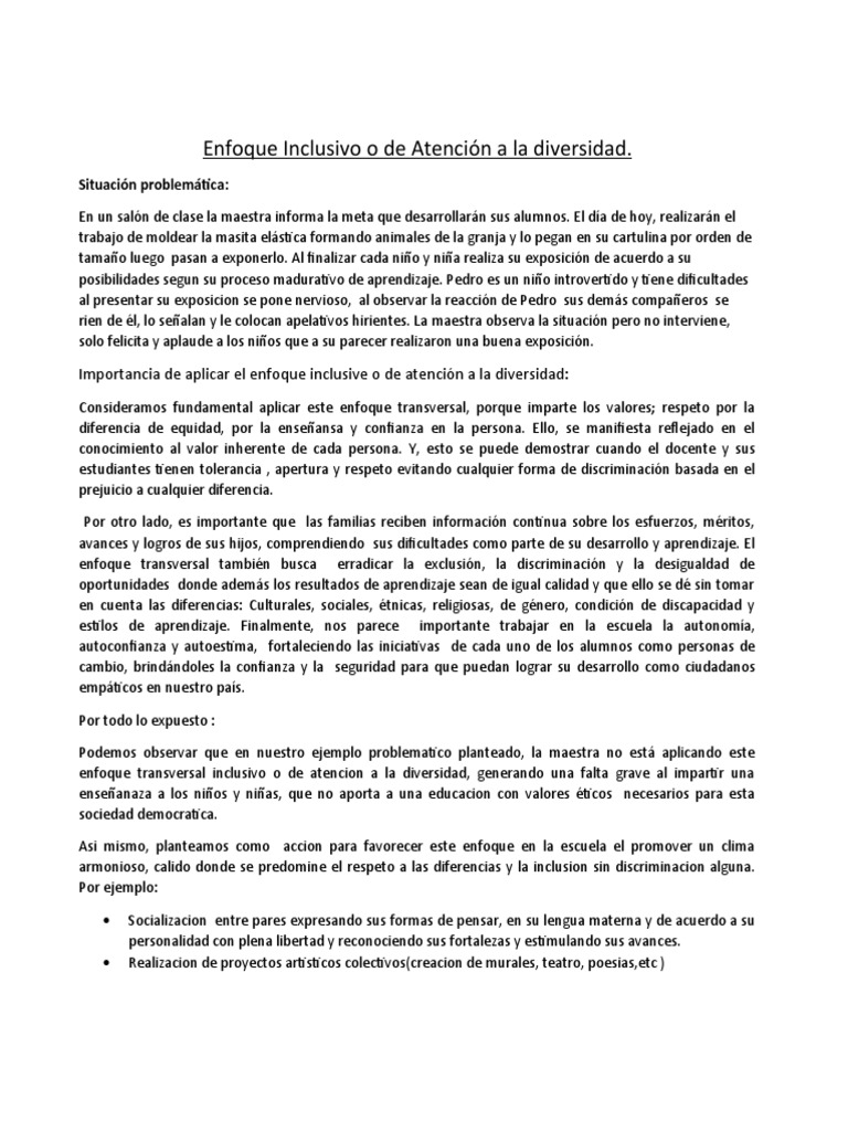 Enfoque Inclusivo o de Atención A La Diversidad | PDF | Aprendizaje ...