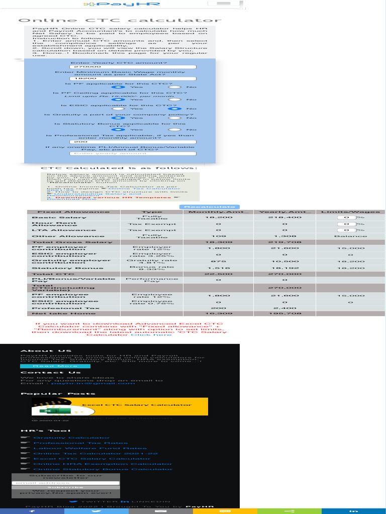 Online CTC Calculator With Salary Annexure Excel Download | PDF ...