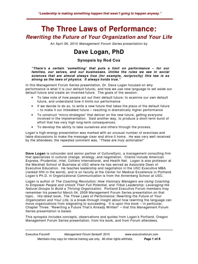 The Three Laws of Performance:: Dave Logan, PHD | PDF | Leadership ...