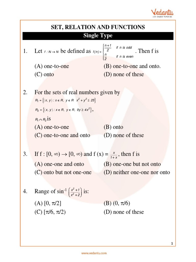 JEE Main Sets Relations and Functions Important Questions (2022) | PDF ...