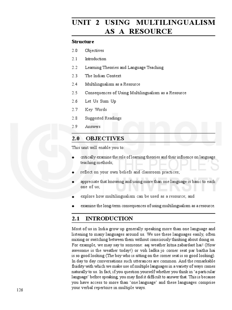 Unit 2 Using Multilingualism As A Resource: Structure | PDF | Second Language | Teaching Method