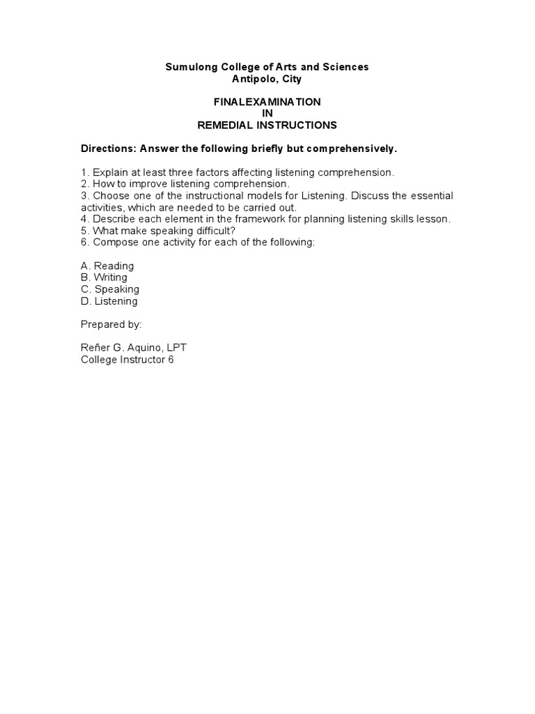 Final Exam Remedial Instructions | PDF