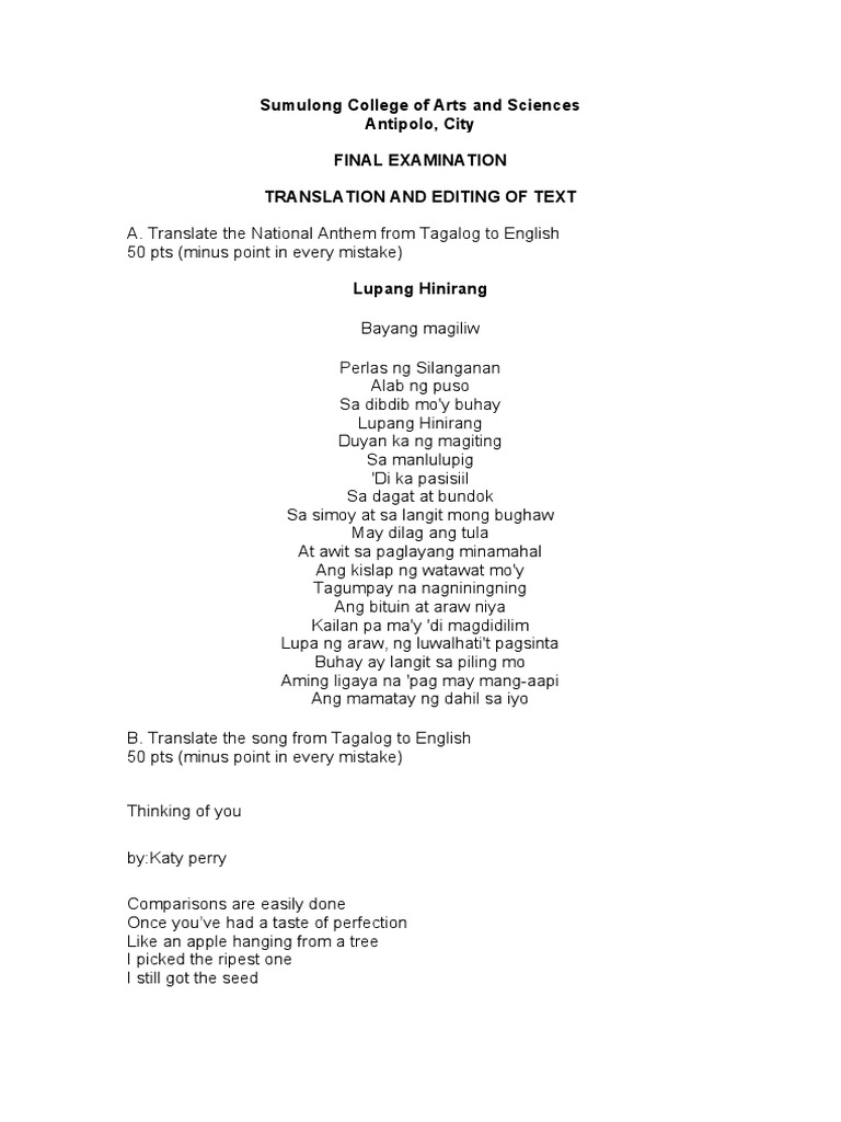 Final Examination Translation and Editing of Text | PDF