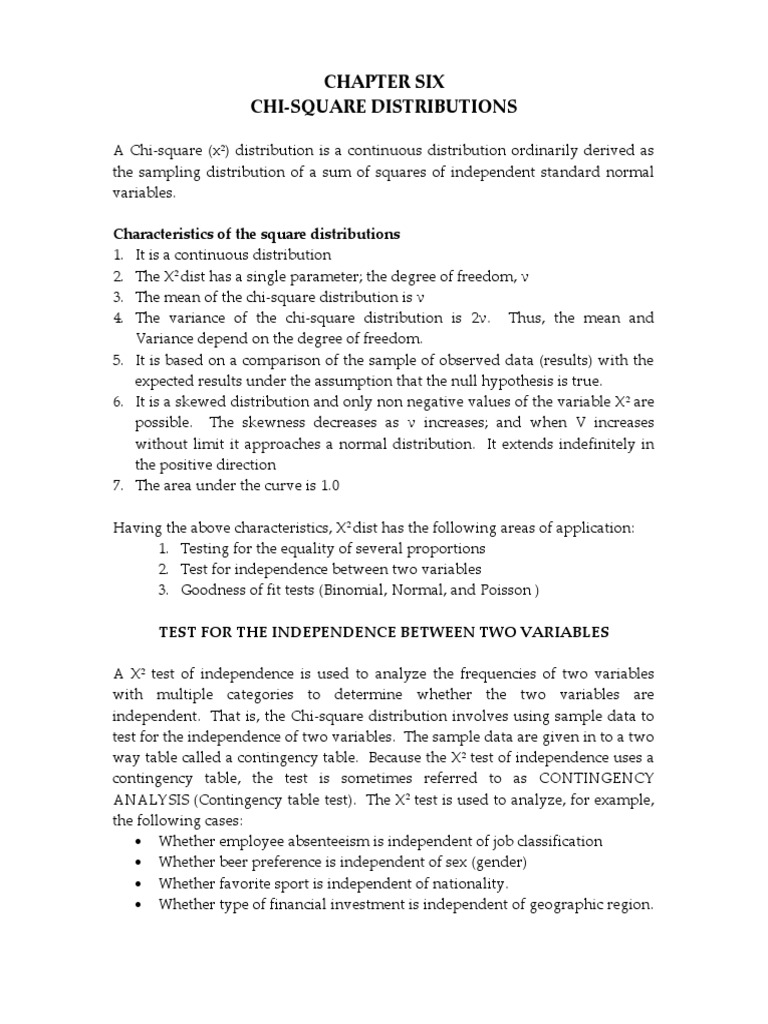 Chapter Six Chi-Square Distributions | PDF | Chi Squared Distribution ...