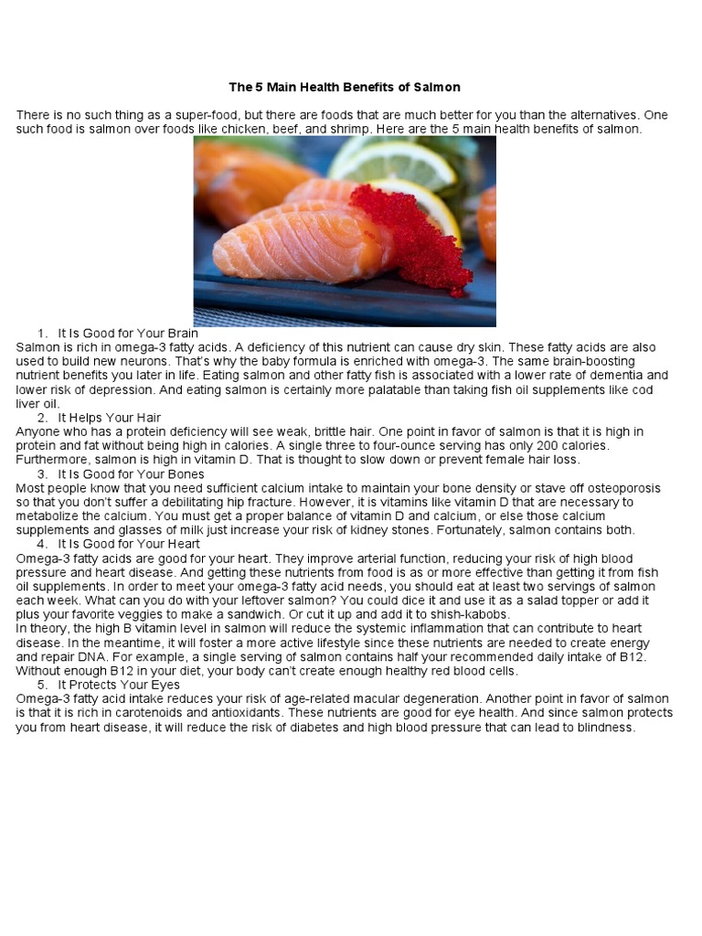 The 5 Main Health Benefits of Salmon | PDF | Vitamin D | Omega 3 Fatty Acid