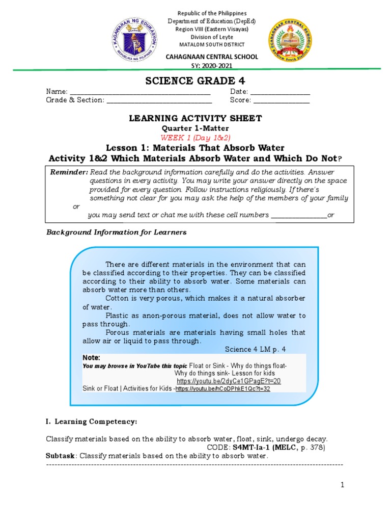 Teacher - Made SCIENCE 4 | PDF | Water | Sink