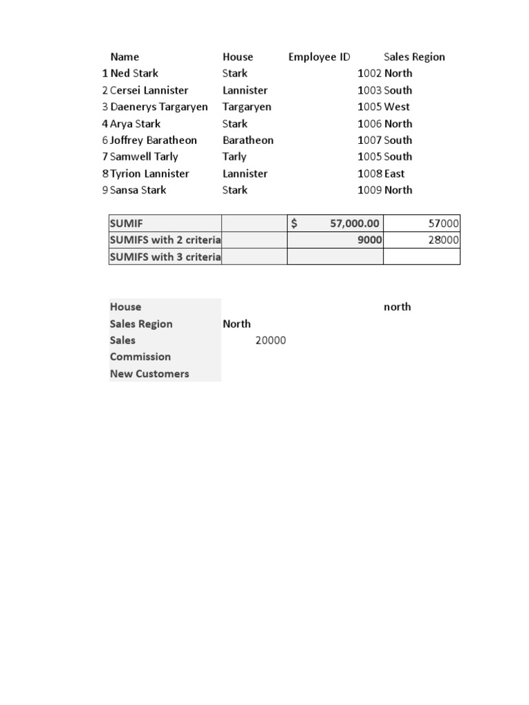 Sumif and Sumifs Practice Sheet | PDF