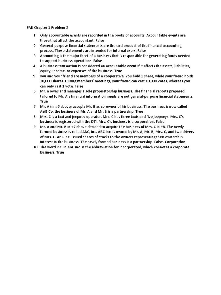 FAR Chapter 1 True/False Review | PDF