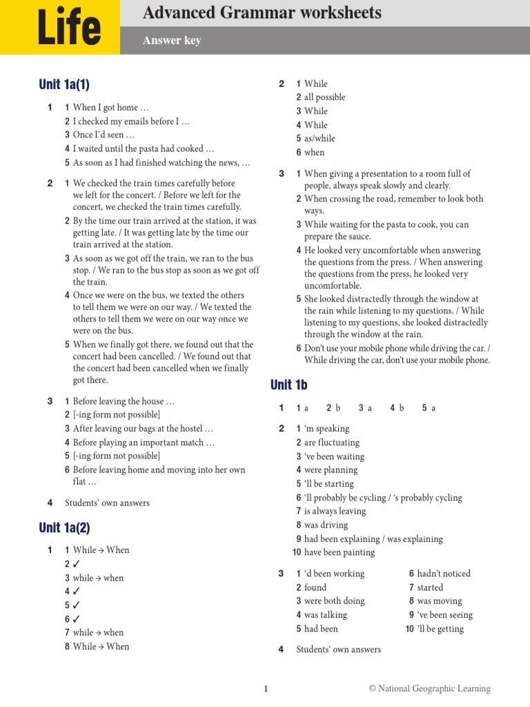 Answer Keys Life 2 Grammar Practice Worksheets | PDF