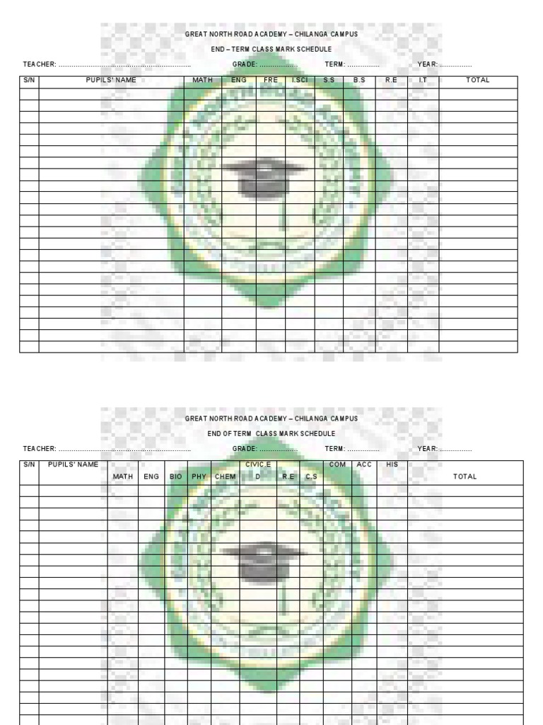 Class Mark Schedule - Junior Secondary | PDF