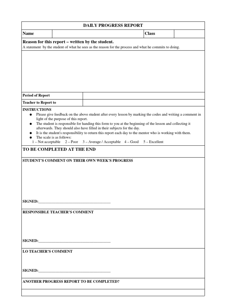Daily Student Progress Report Template | PDF | Career & Growth