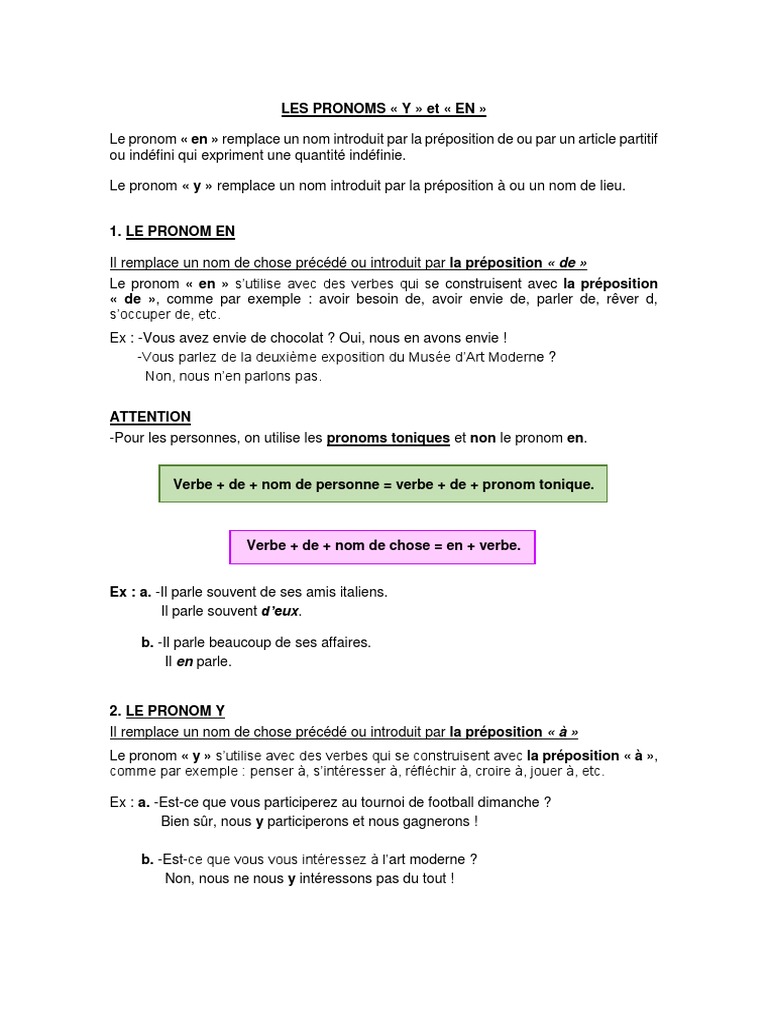 Maîtriser les pronoms "y" et "en" | PDF | Pronom | Verbe