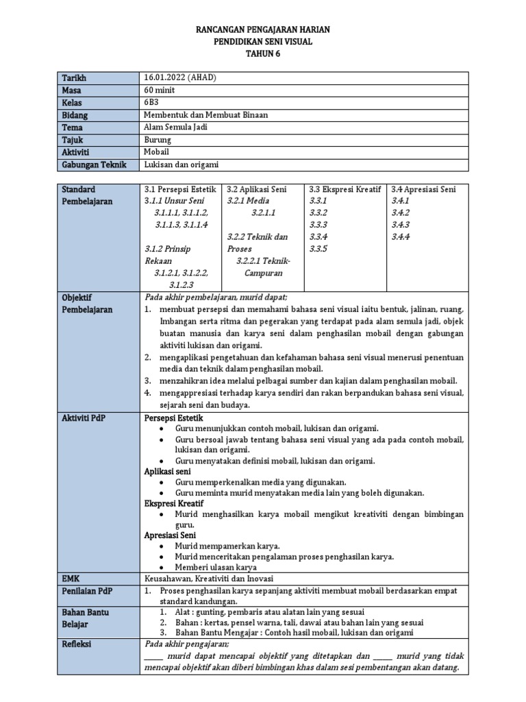 Seni Visual: Mobail Burung Tahun 6 | PDF