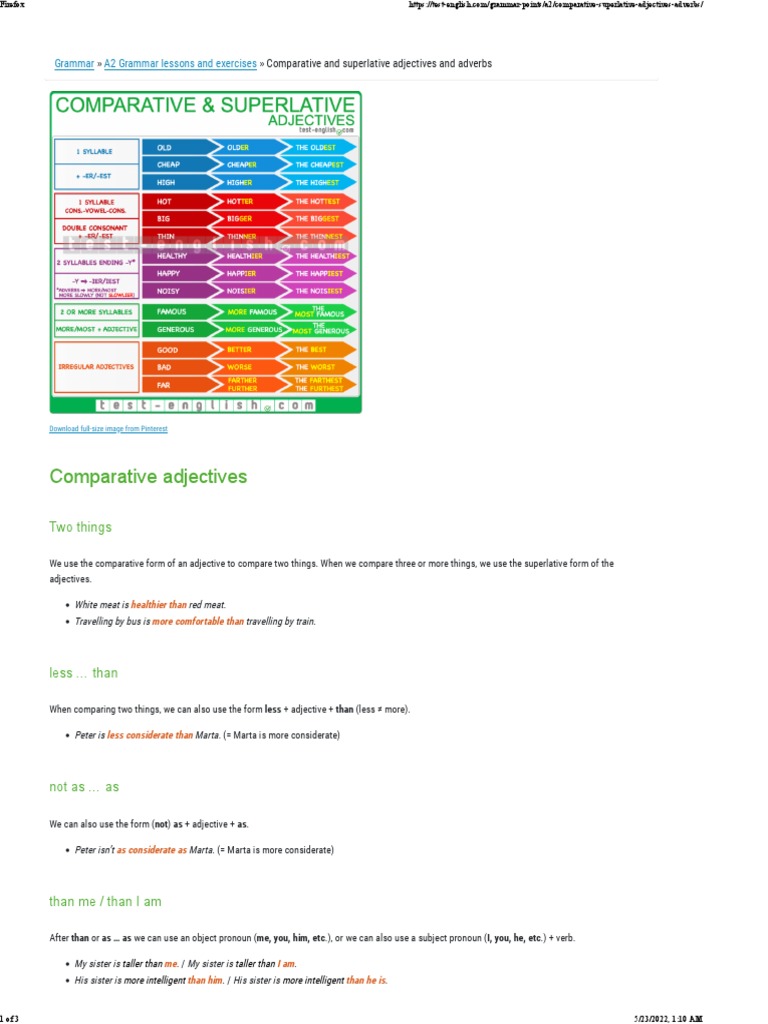 28-Comparative and Superlative Adjectives and Adverbs | PDF | Adverb ...
