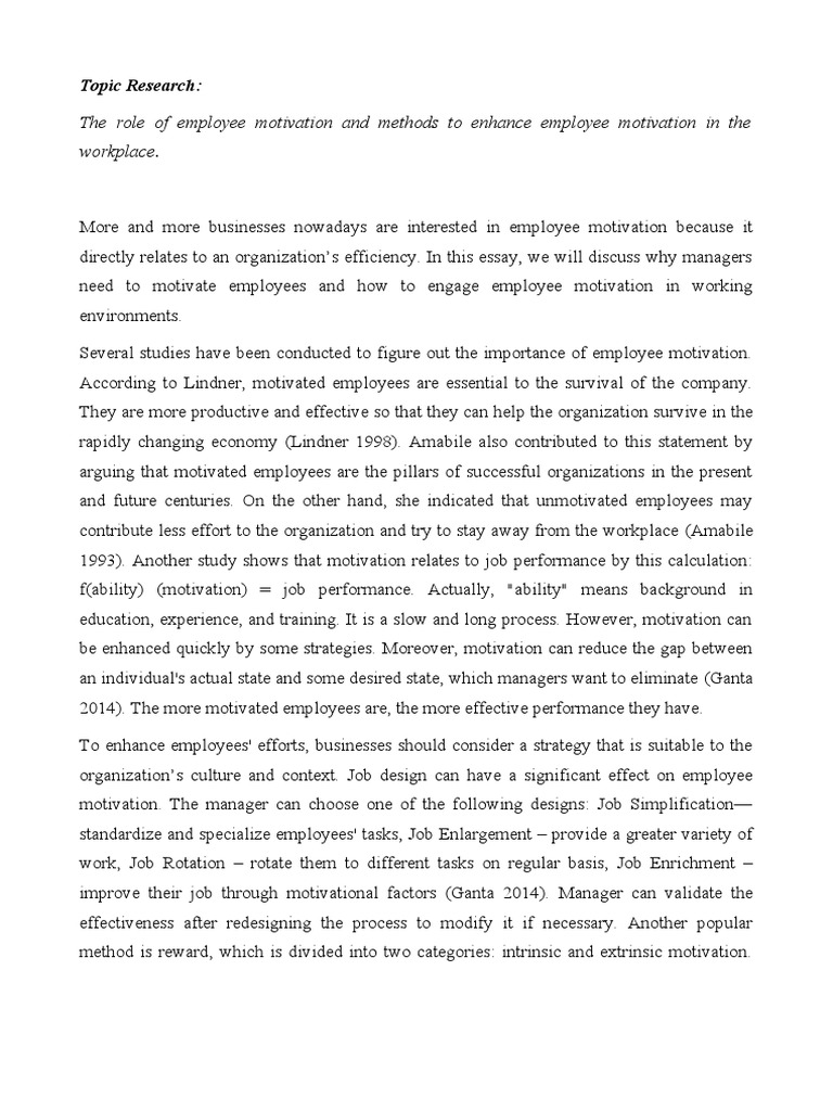 The Role of Employee Motivation and Methods To Enhance Employee ...