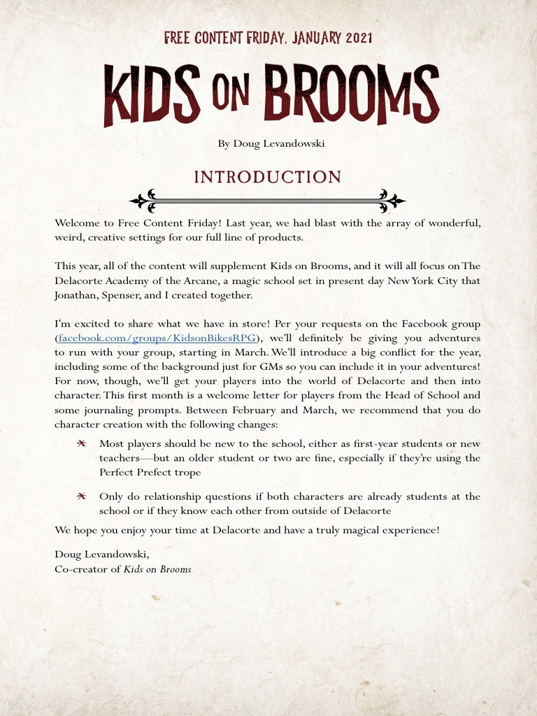 Kids On Brooms January 2021 - Welcome Letter For Players | PDF