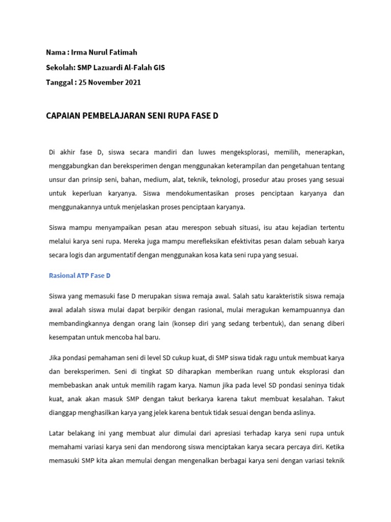Rup - ATP - .D.IRF - Irma Nurul Fatimah - SMP - D | PDF