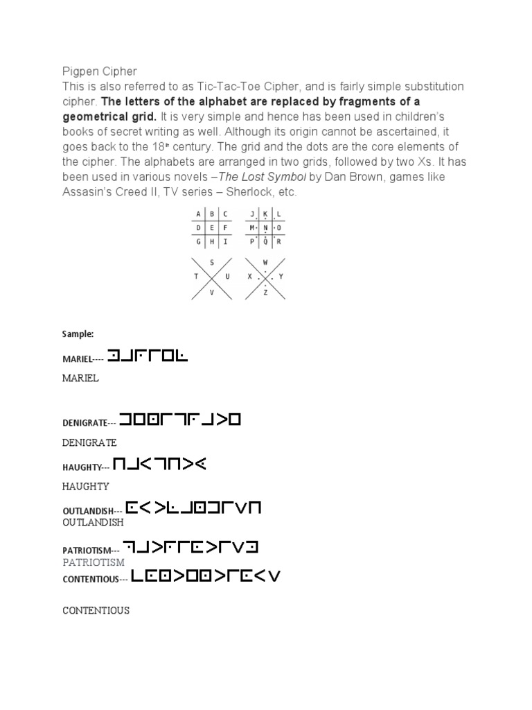Pigpen Cipher VOCABULARY | PDF