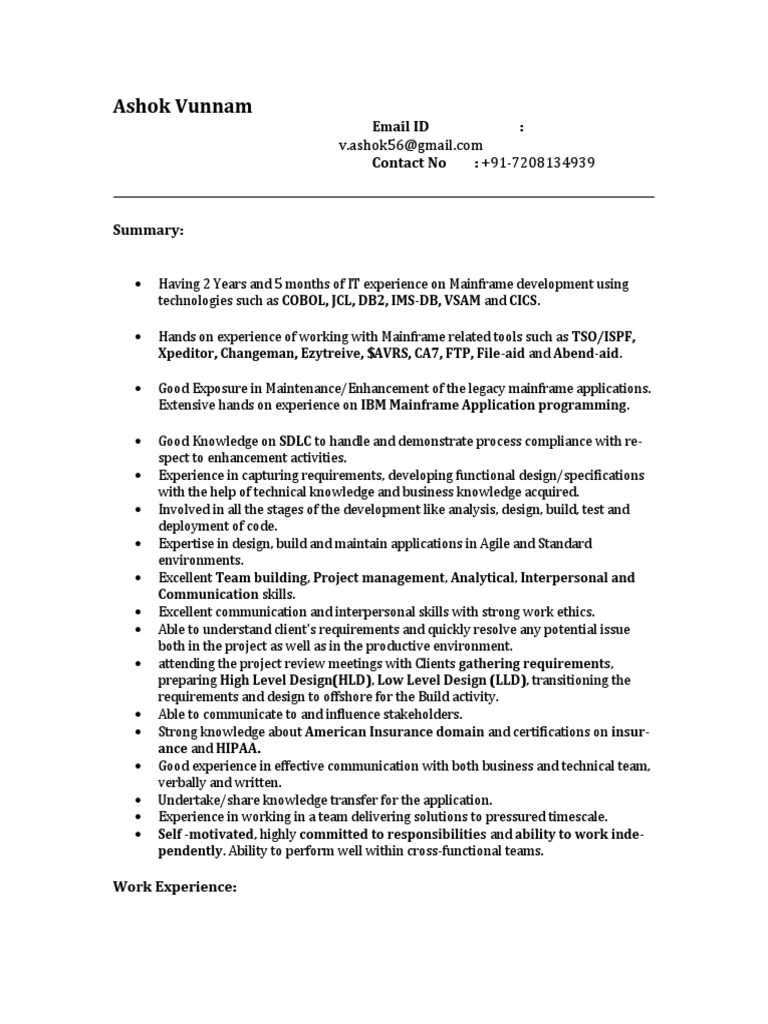 Ashok - 2.7 Years of Exp. in IBM MainFrames | PDF | Ibm Db2 | Software Development