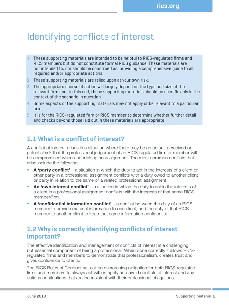 Identifying Conflicts of Interest Coi Rics | PDF | Conflict Of Interest ...