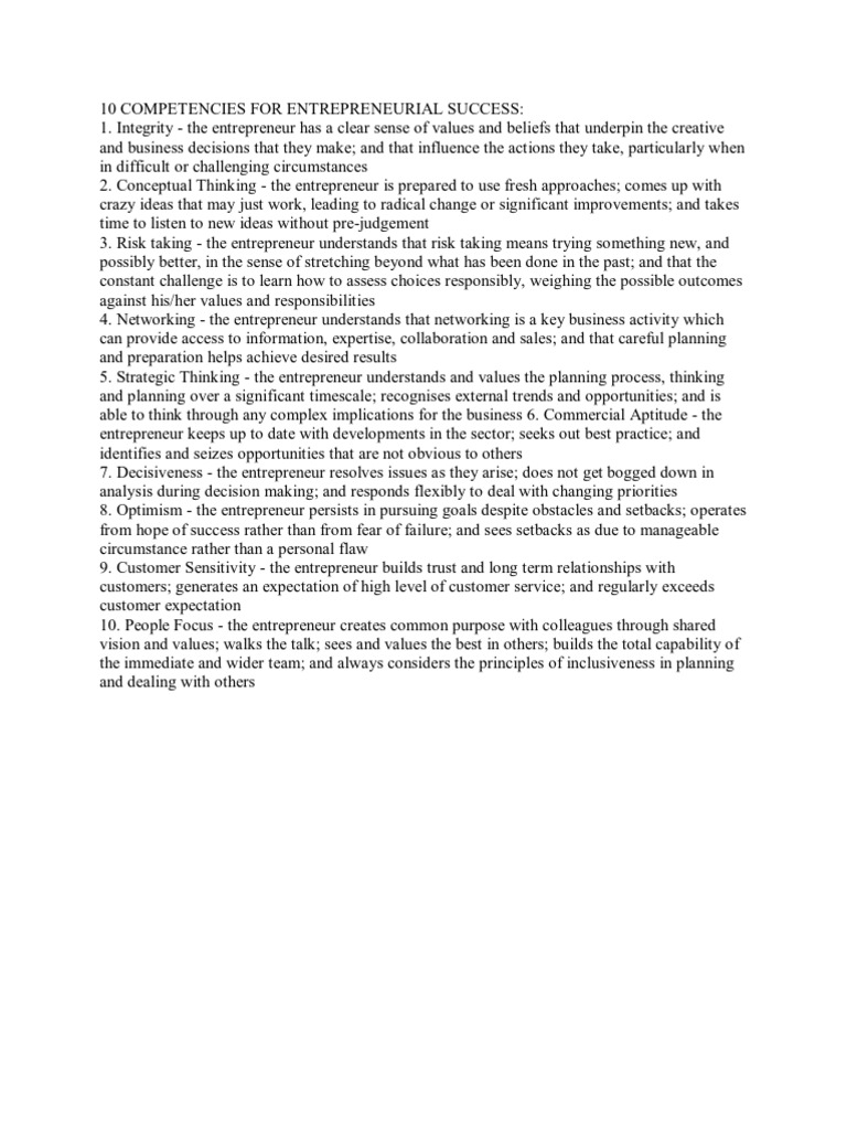 10 Essential Entrepreneurial Competencies | PDF | Entrepreneurship ...