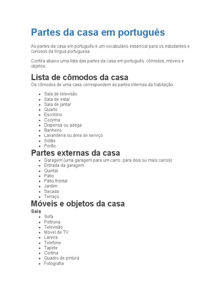 Partes Da Casa em Português | PDF | Cozinha | Casa