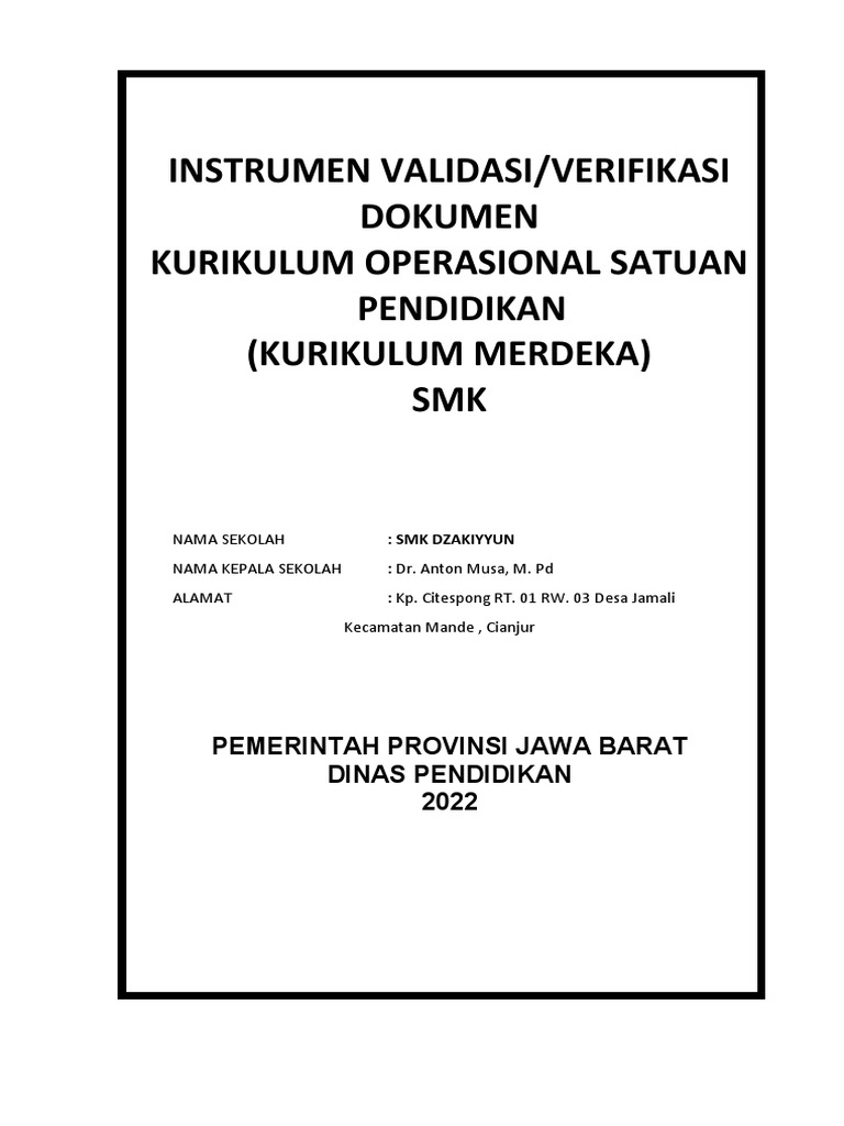 Instrumen Validasi KOSP SMK 2022-2023 | PDF