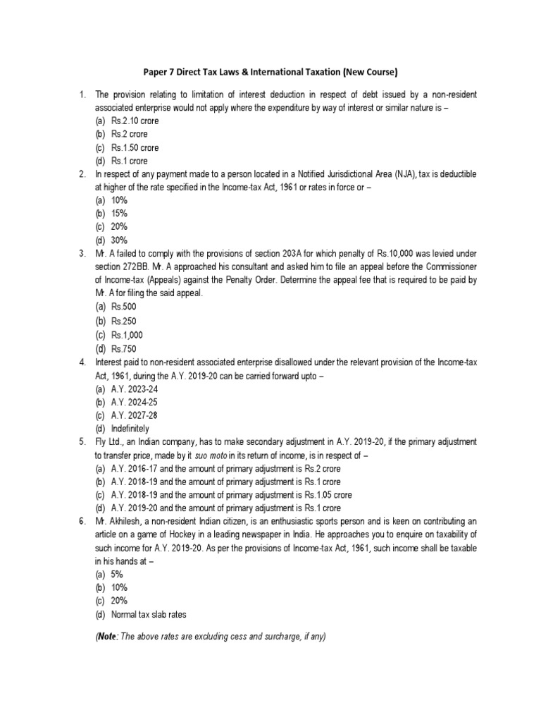 DT Icai MCQ 3 | PDF | Income Tax | Taxes