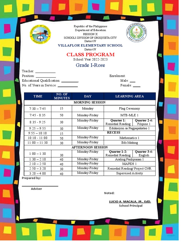 class program-GRADE 1- | PDF | Schools | Social Institutions