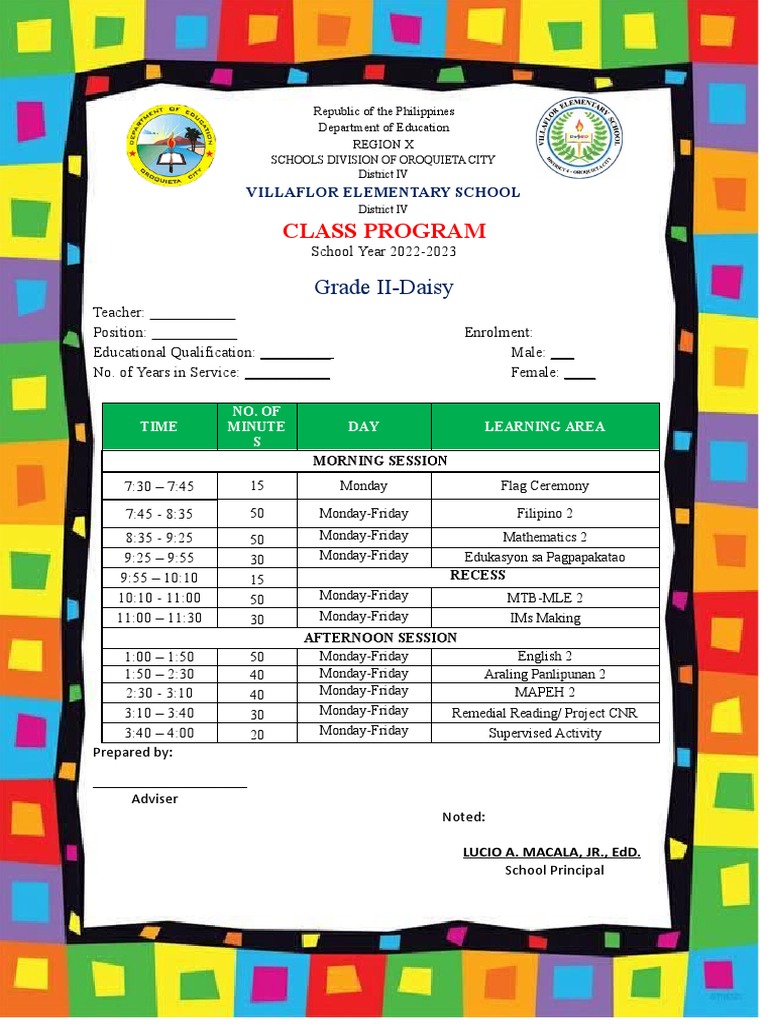 Class program-GRADE 2 | PDF