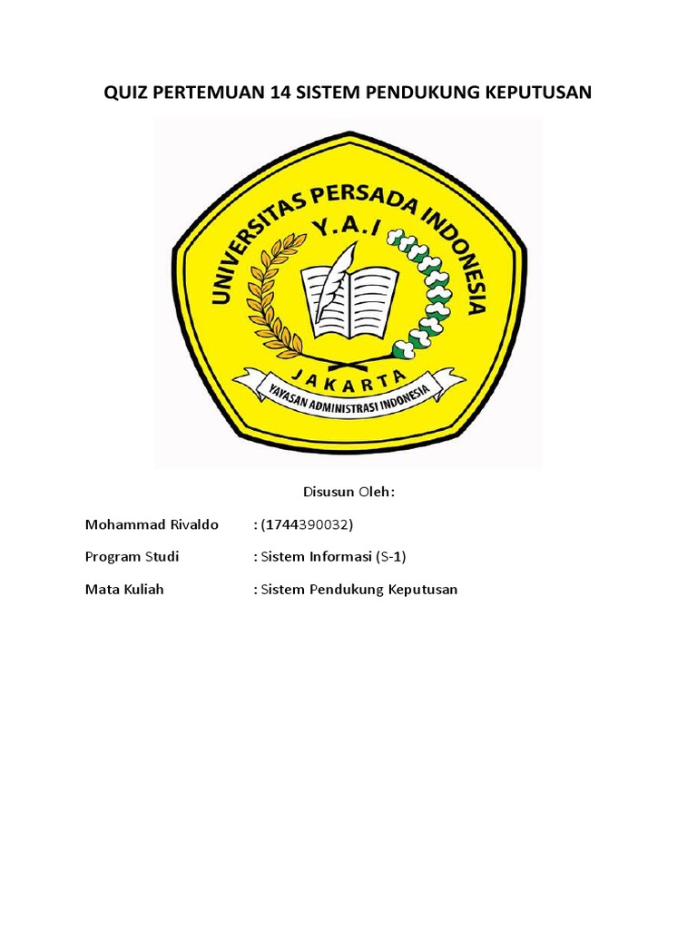 14quiz Pertemuan 14 Sistem Pendukung Keputusan Pdf Seni Teknologi And Rekayasa 