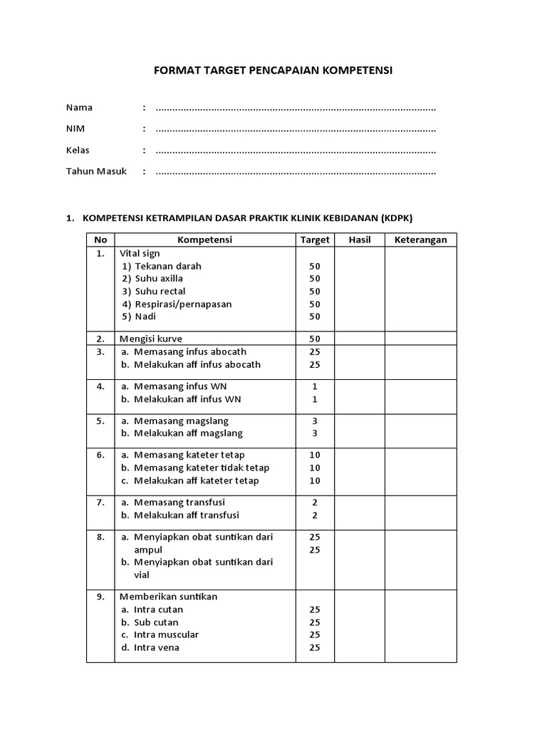 Format Target Pencapaian Kompetensi | PDF