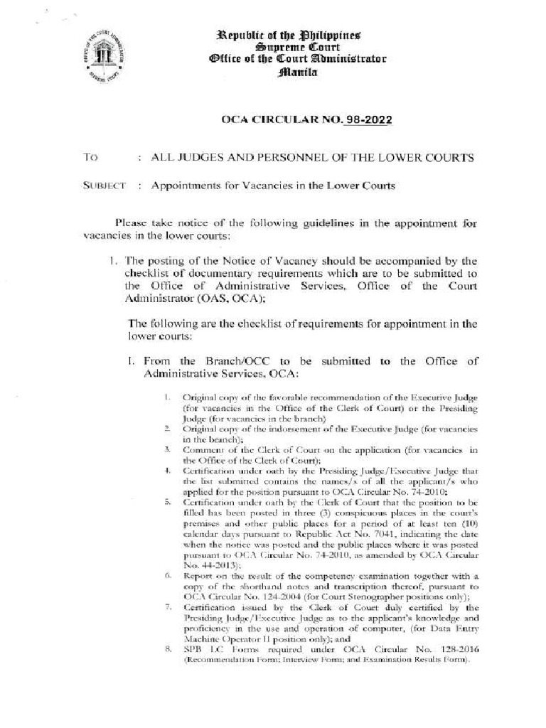 OCA Circular No. 98 2022 Compressed 1 | Download Free PDF | Justice | Crime & Violence