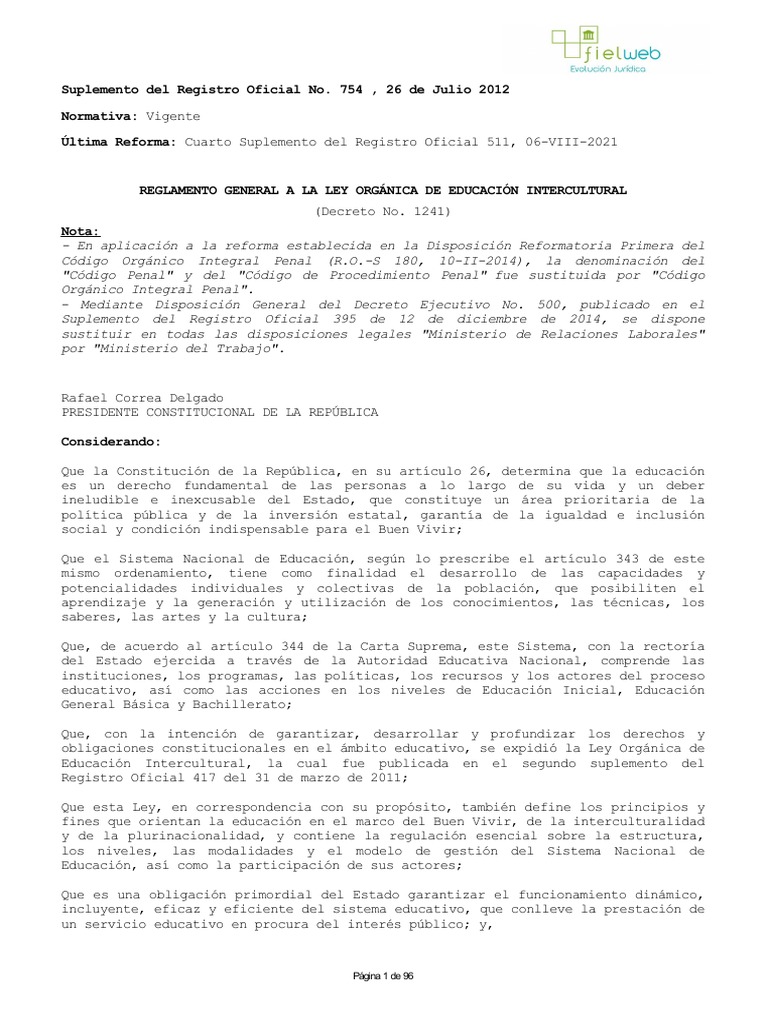 Reglamento General A La Loei | PDF | Plan de estudios | Evaluación