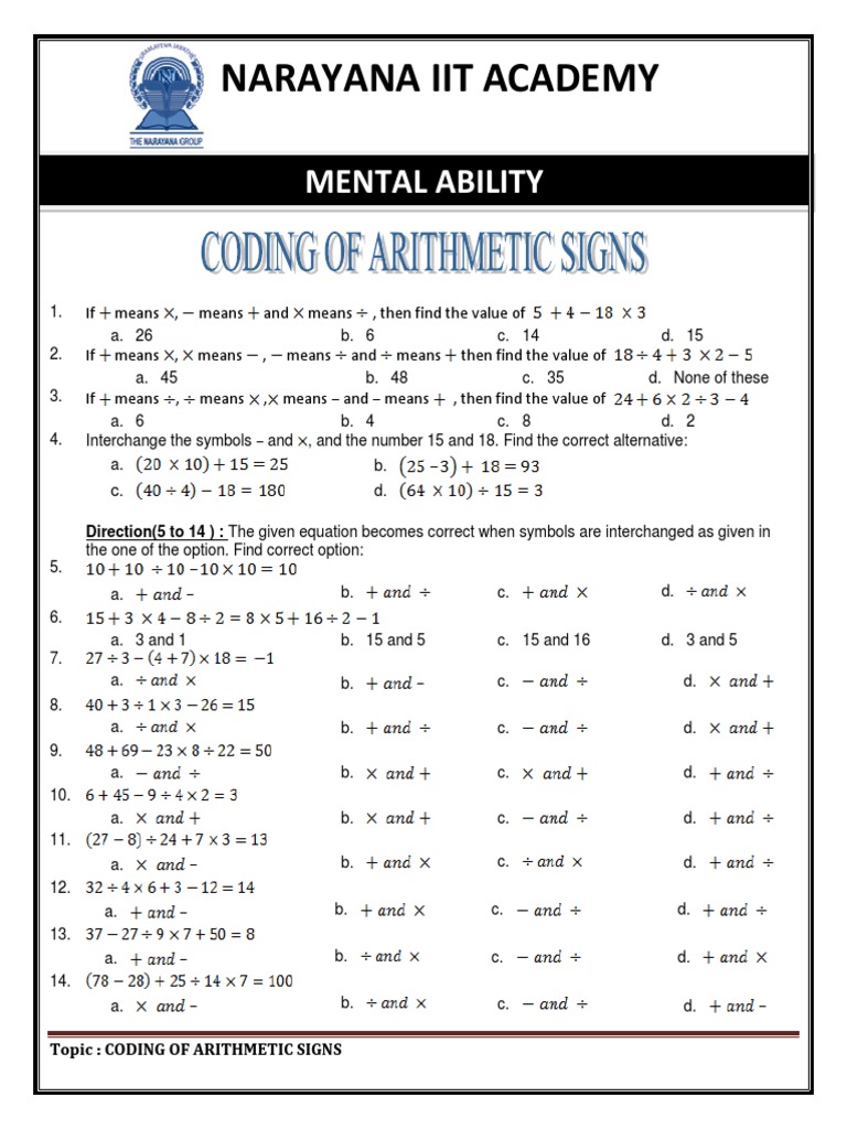 Narayana Iit Academy: Mental Ability | PDF | Numbers | Mathematics