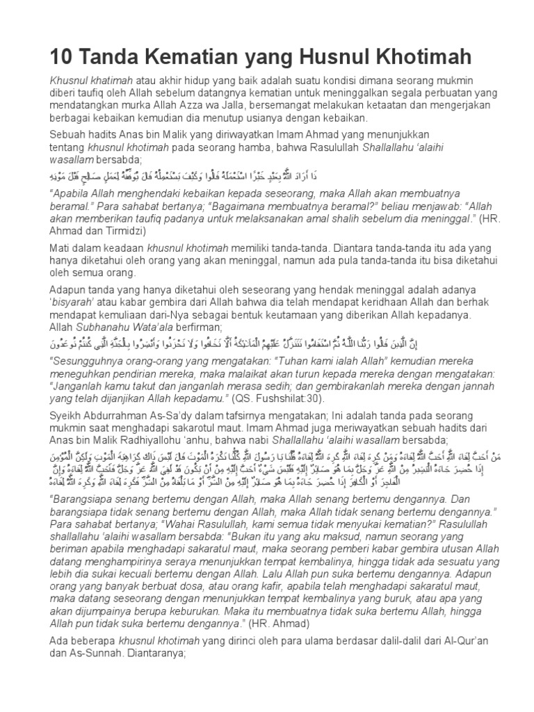 10 Tanda Kematian Yang Husnul Khotimah | PDF