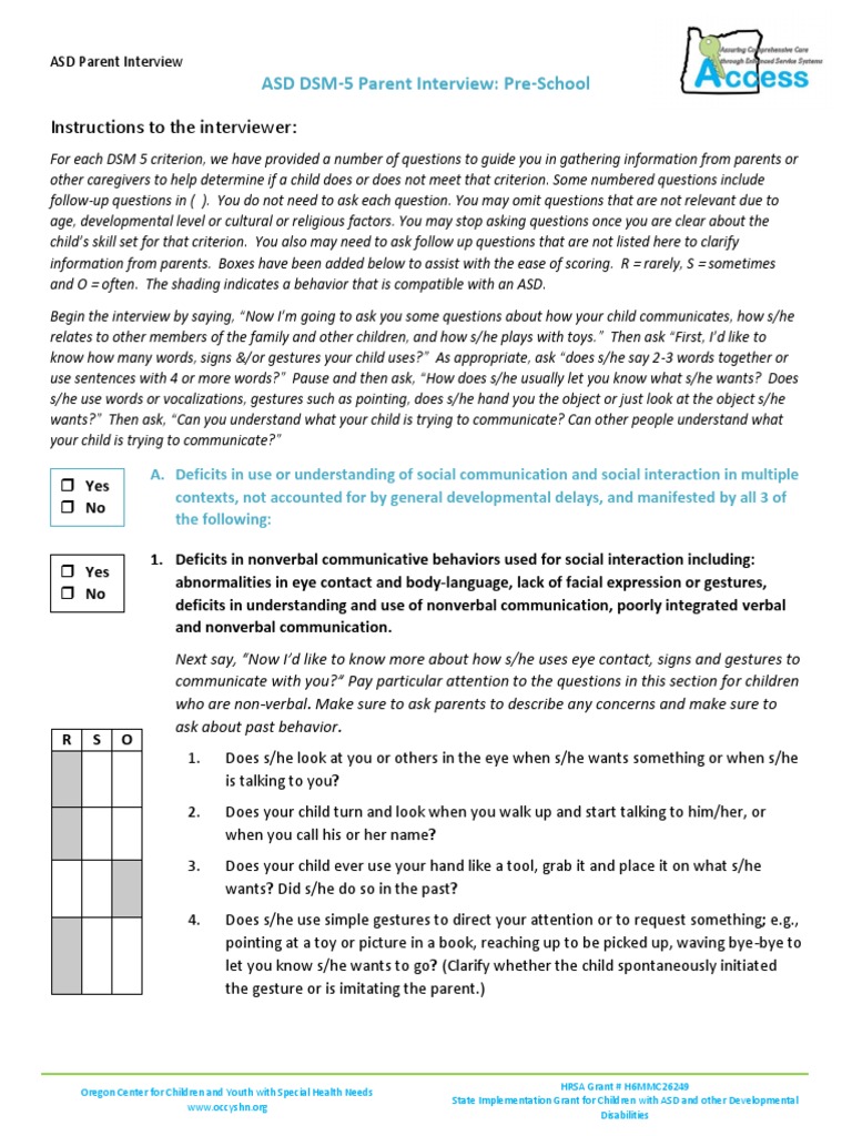 ASD Parent Interview Guidelines | PDF