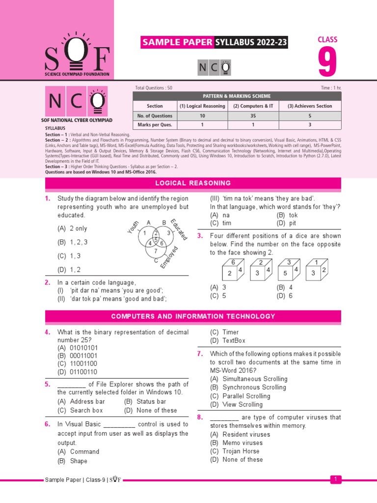 Nco Sample Paper Class-9 | PDF | Computer Architecture | Computing