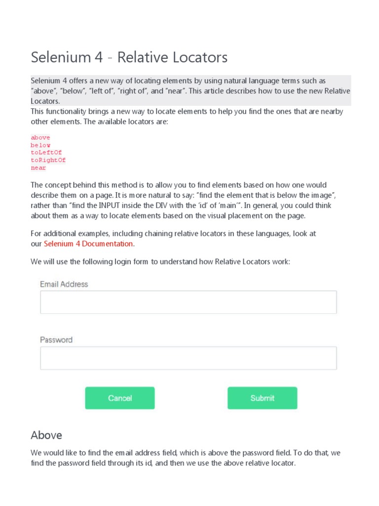 Selenium 4 - Relative Locators | PDF | Selenium (Software) | Object ...