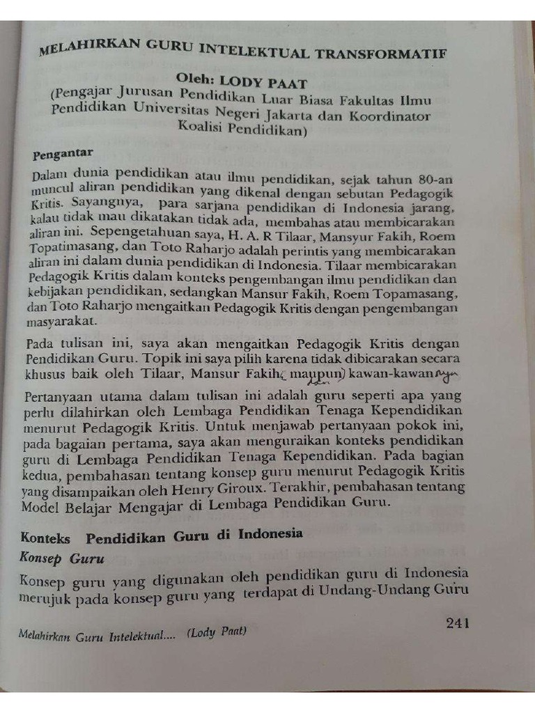 Melahirkan Guru Transformatif-Pedagogi Kritis | PDF