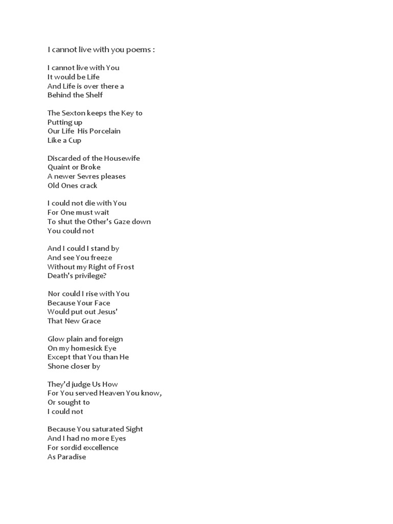 I Cannot Live With You Poems | Download Free PDF | Poetry | Love